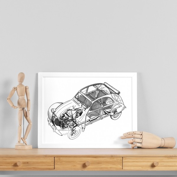 Affiches Affiche 2cv Cutaway - Art & Stick